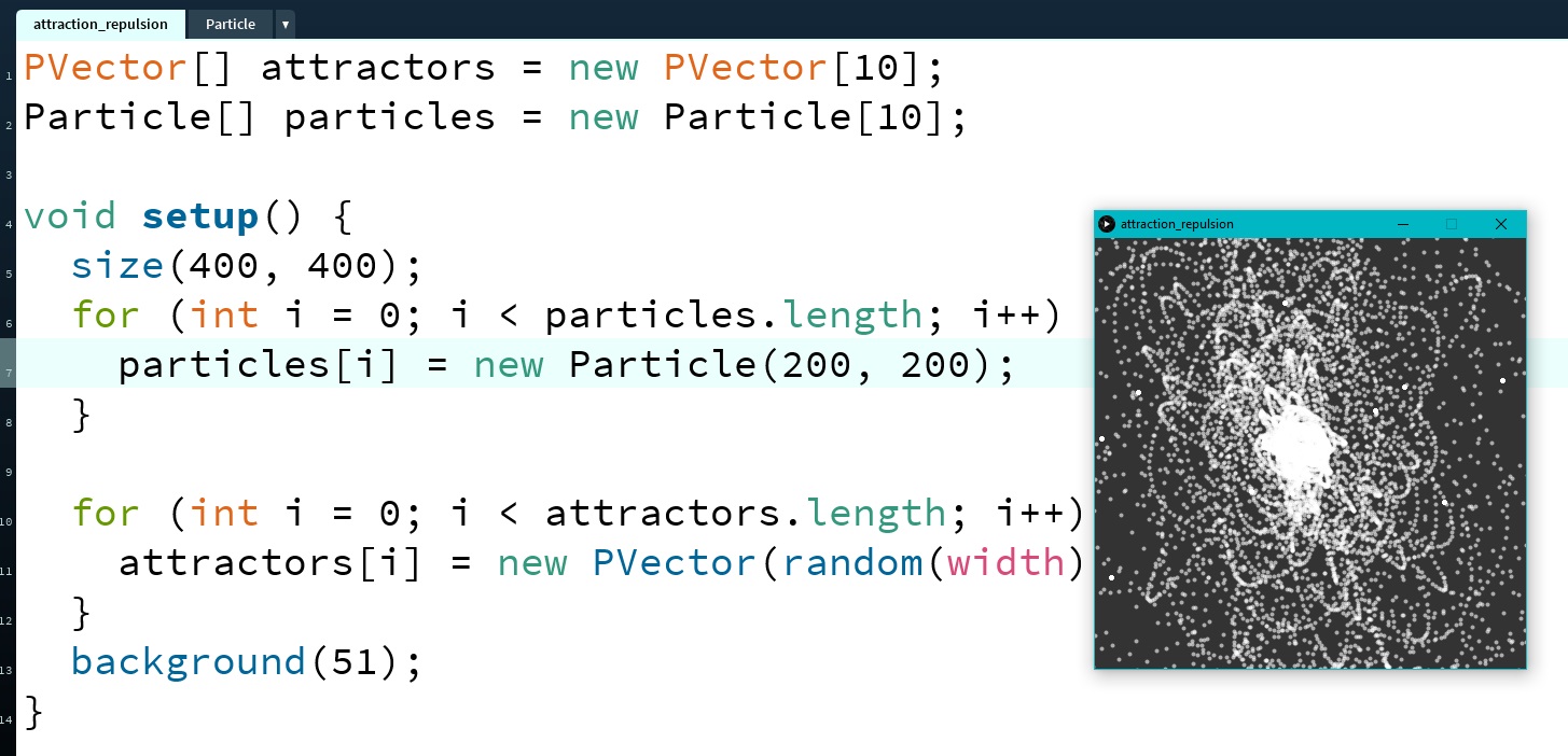Simon translated Attraction and Repulsion Forces Coding Challenge into Java – Geeks out of the box